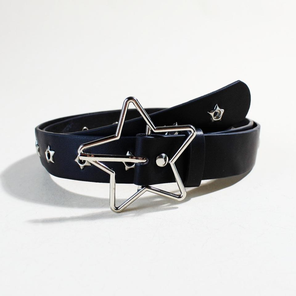 Women's Punk Style PU Leather Belt with Alloy Star Pin Buckle High ...