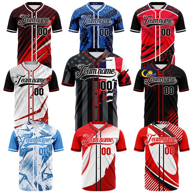 Free Custom Design Full Sublimation Baseball Shirts Button-down Quick ...