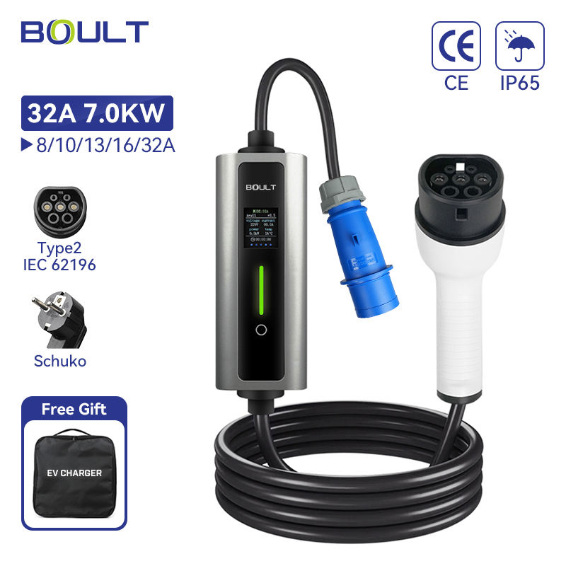 Type2 Portable EV Charger 7KW 32A Output Current Power IP65 Rated 24 ...