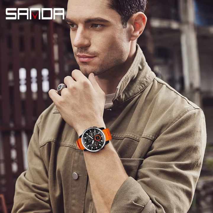 SANDA 3379 Luxury Men's Electronic Watch - Dual Display