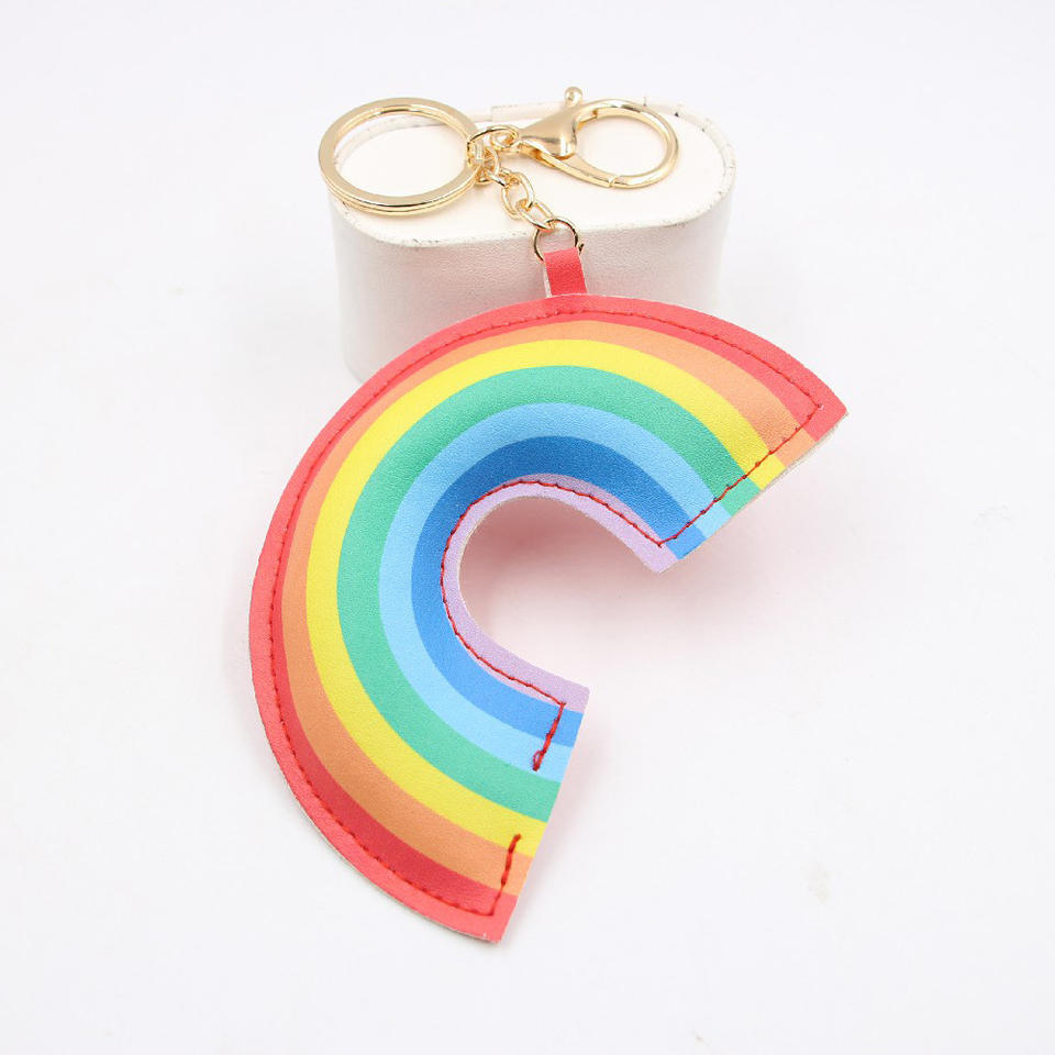 Rainbow Filling PU Solid Leather Alloy Keychain Boutique Bags Key Hang ...