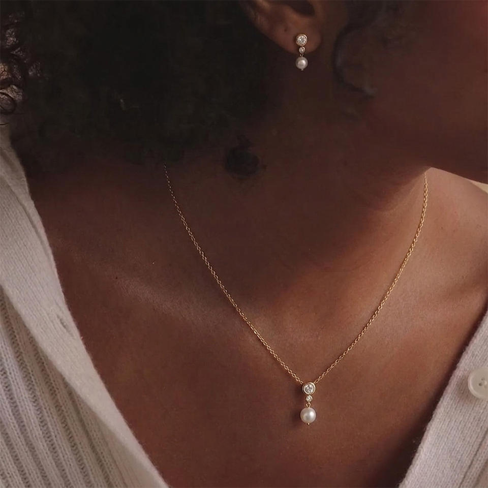 Custom Jewelry Stainless Steel Zircon Pearl Necklace and Earrings Set ...