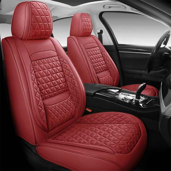 Wellfit Designer Wine Red Leather Car Seat Covers Full Set Luxury US Universal Car Accessories With Logo Protection Function