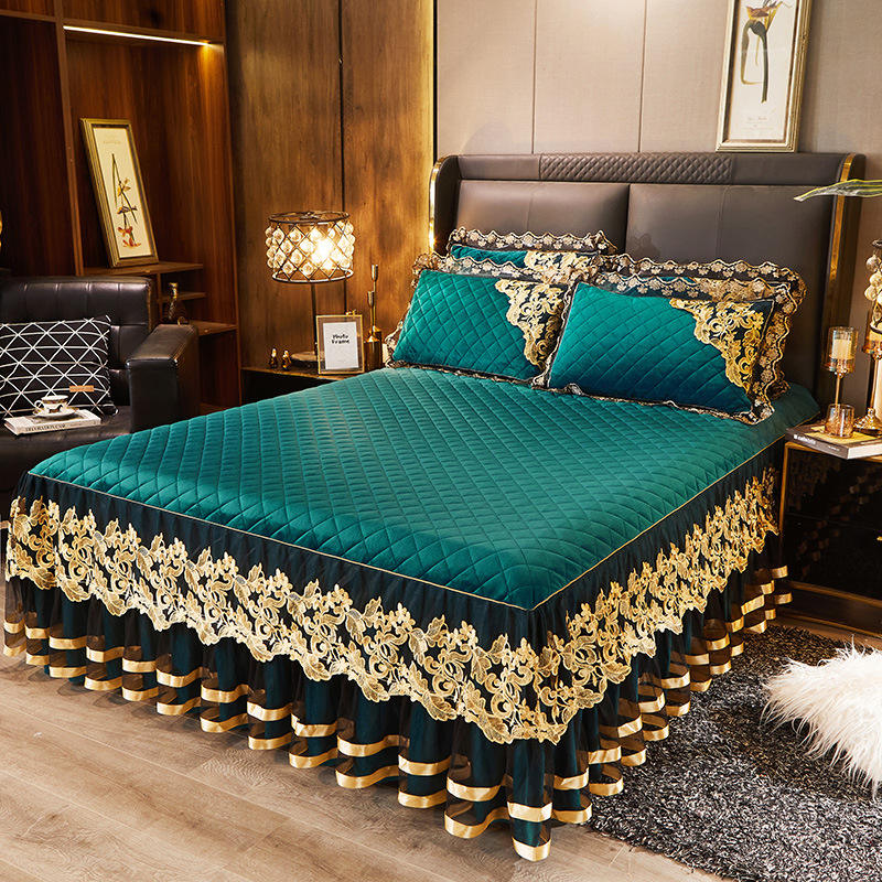 Lace-lined Quilted Crystal Velvet Bed Skirt/cover, Single/double Size ...