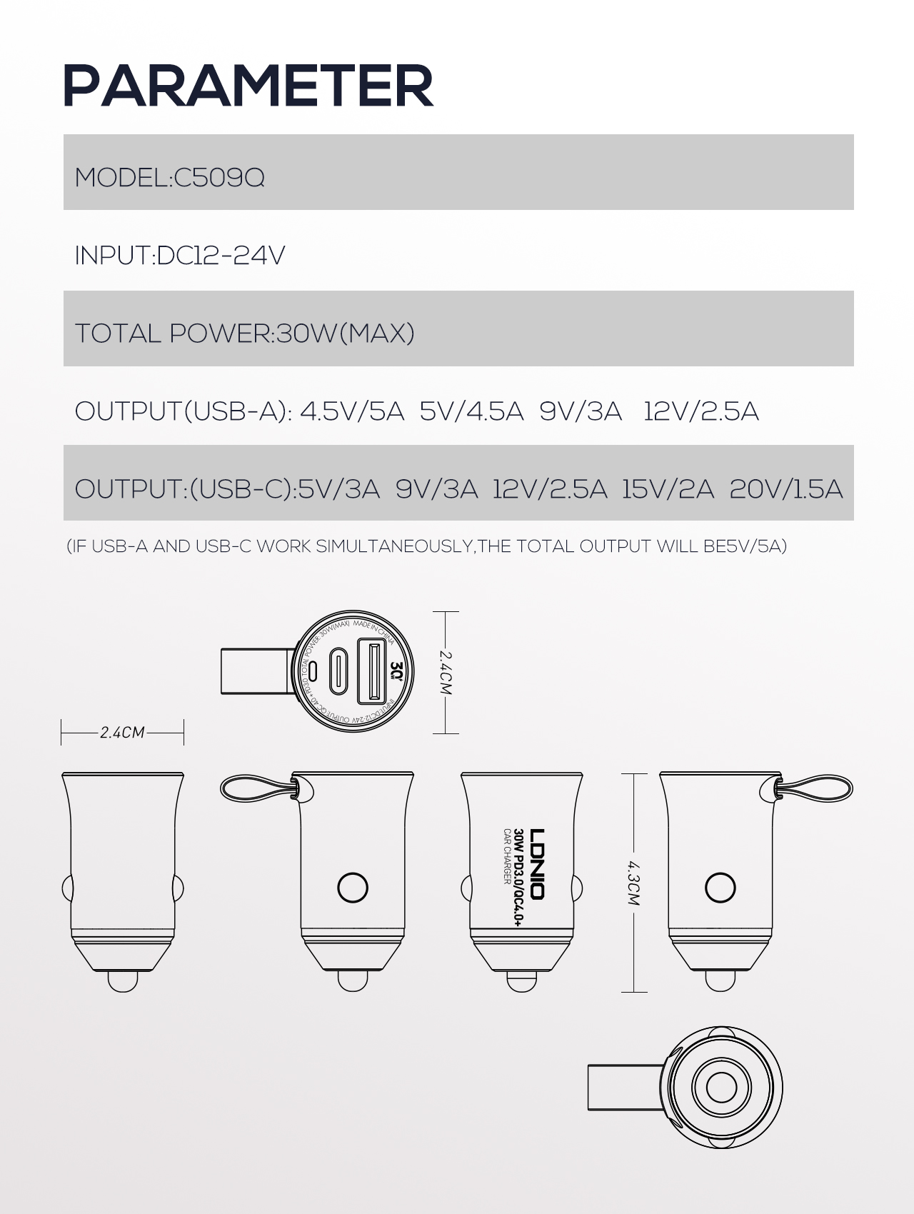 C509Q High Quality Fast Car Charger Dual Port (Type-C & USB) 30W | 3RAFOTY STORE