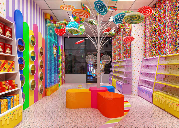 Decoración colorida de la tienda de dulces de confitería Diseño de ...