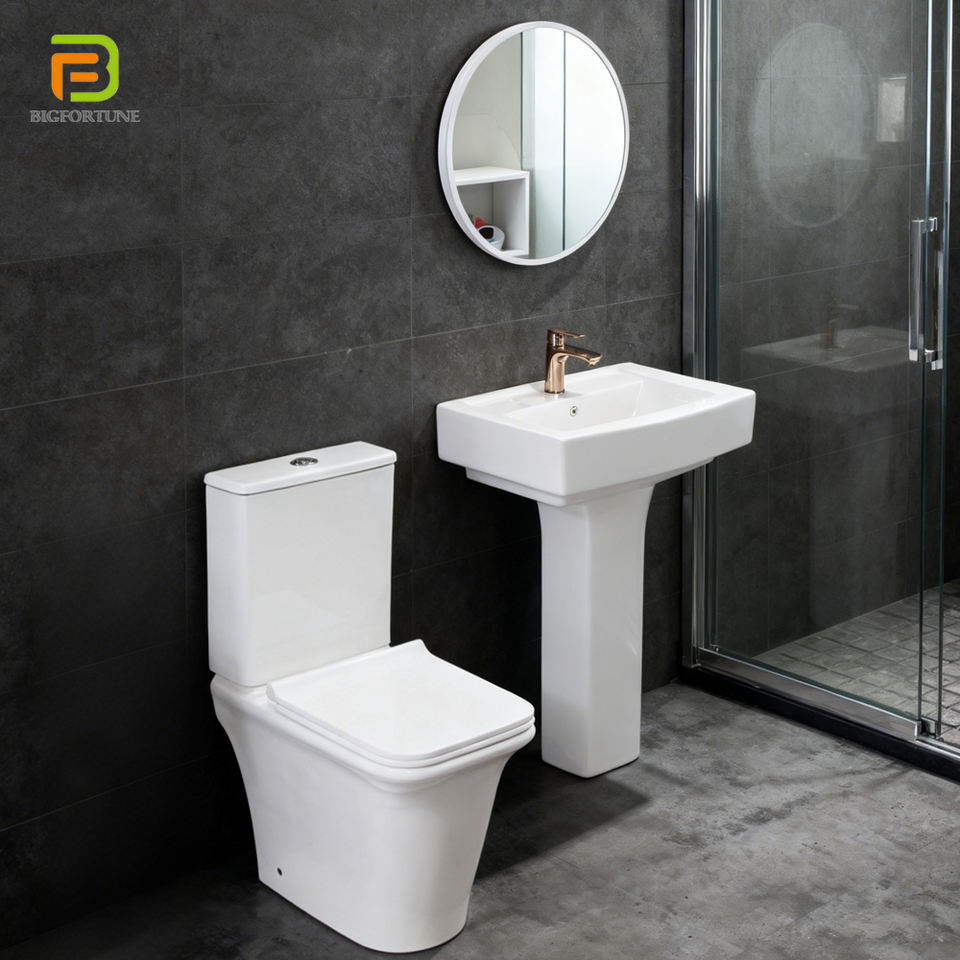Contemporary Porcelain Square Washdown Two Piece Toilet and Pedestal ...