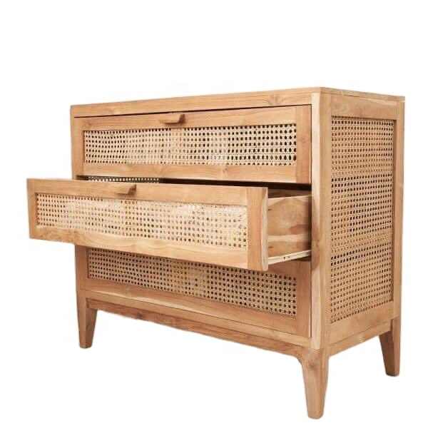 Handmade Natural Rattan Cane Webbing Cabinet for Vintage Home Look