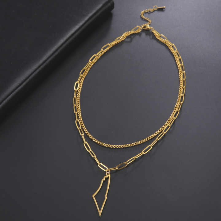 Stainless Steel Palestine Map Charm Chain Necklace 18K Gold Rose Gold ...
