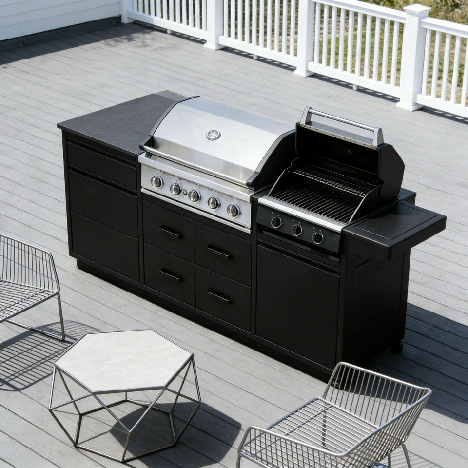 Modern Modular Stainless Steel Black Outdoor Kitchen Island with ...