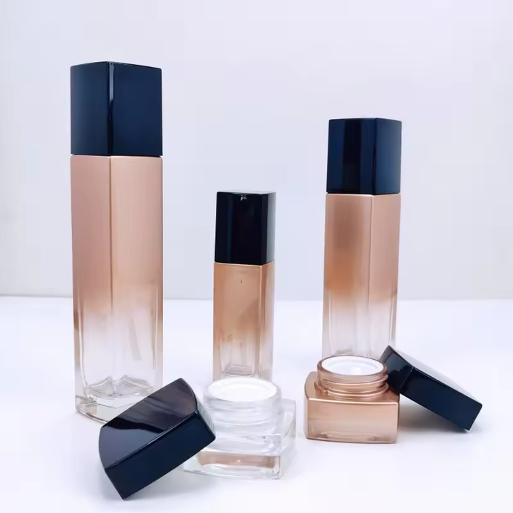 Luxury Clear Empty Glass Cosmetic Packaging Skincare Set Lotion Bottle ...