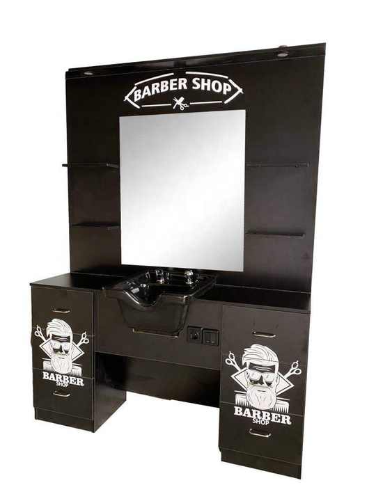 Luxury Barber Shop Station with Shampoo Sink Gold Barber Chair Station ...