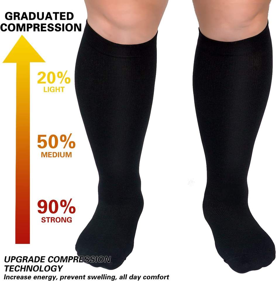 2XL Compression Socks for Women and Men 20-30mmHg Plus Size Wide Calf ...