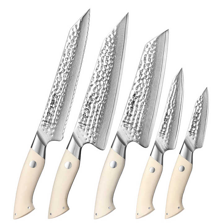 XINZUO 5pcs Luxury Damascus Steel Knives - Sharp & Durable