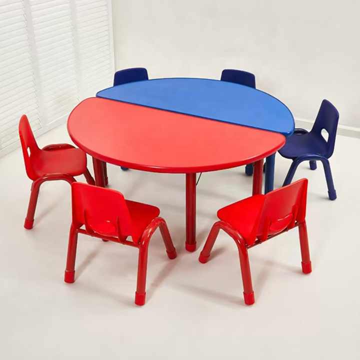 Multi Function Wood Kindergarten Canteen Table Six Seater Preschool ...