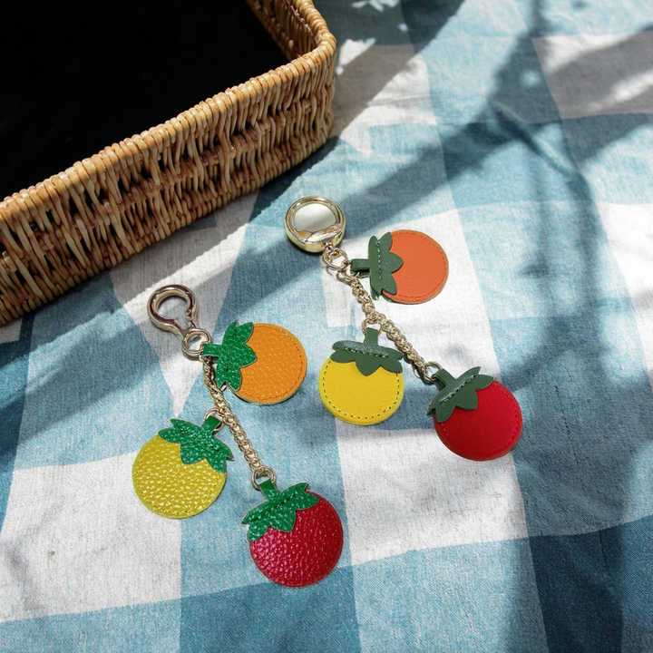 Creative Leather Orange Fruit KeyChain Pu Leather Tomato Bag Charm ...