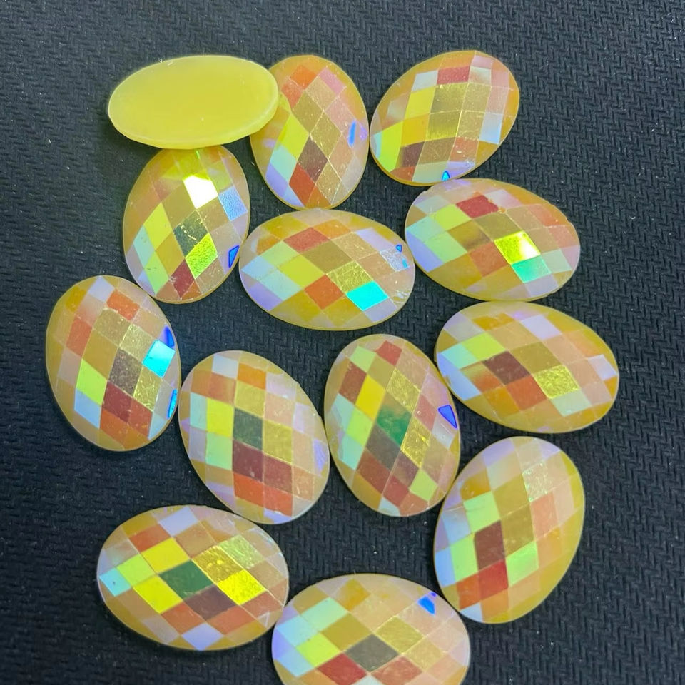 Neon Yellow AB Resin Crystal Flatback Cabochon Stone 18*25mm Oval for ...