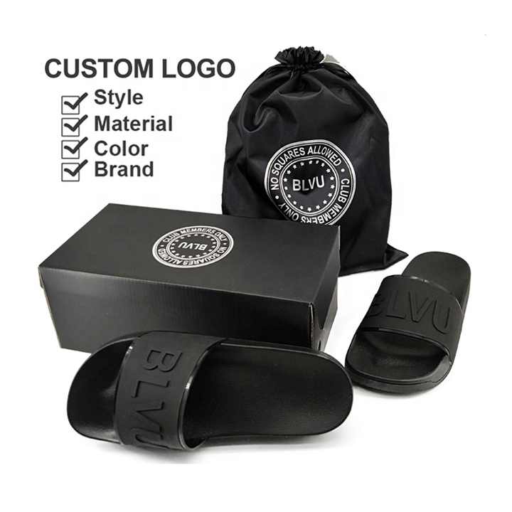 Low Moq Fashion Designer Embroidery Slippers Sandals Custom Men'S Blank ...