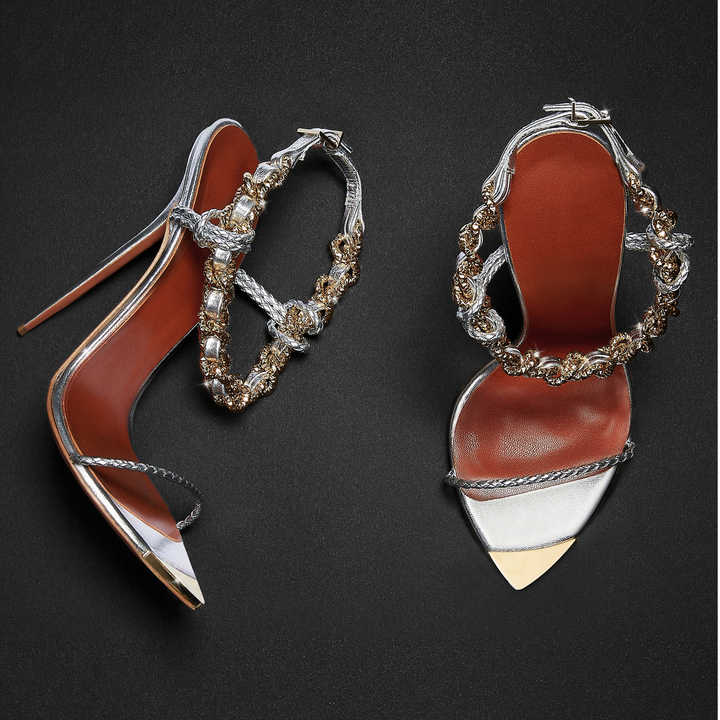 5 Inch Heel Luxury Metallic Color Open Pointed Toe Sandals