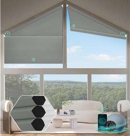 Motorized Smart Trapezoid Honeycomb Blinds Irregular Electric Thermal ...