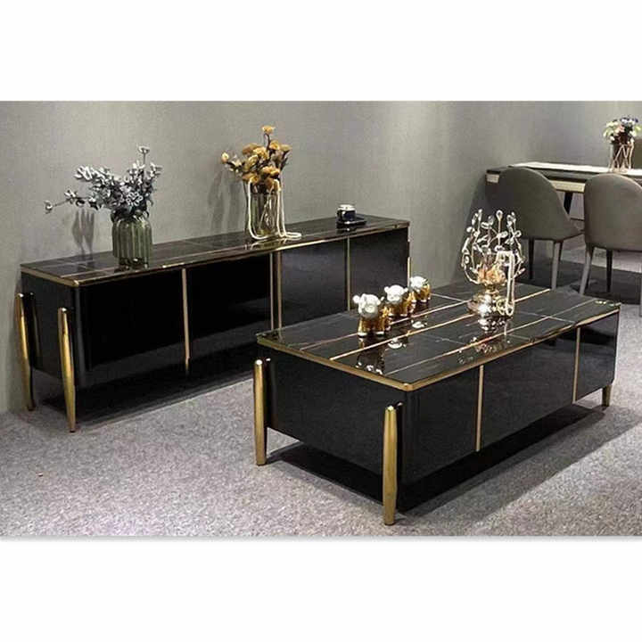Modern Luxury Living Room TV Cabinet - Gold Stainless Steel