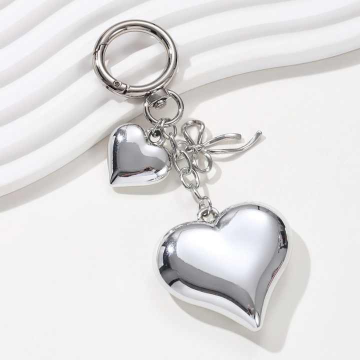 Y2K Big Heart Bow Key Acrylic Keychain Silver Color Star Keyring for ...