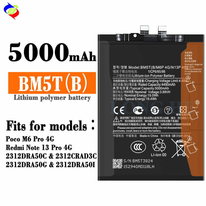 แบตเตอรี่ BM5T สำหรับ Xiaomi Mi 13T poco X6 Pro อะไหล่คุณภาพสูง4.48V ...