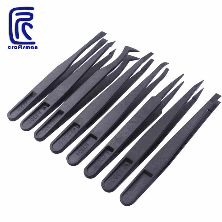 Black ESD Anti-static Carbon fiber Tweezers Electronic Plastic Tweezers ...