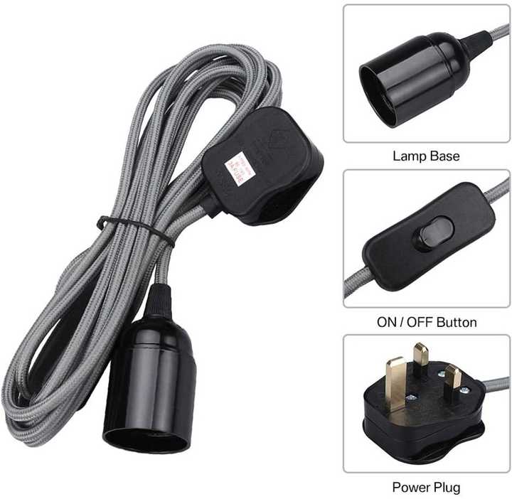 British Standard E27 Screw Lamp Holder with 3M Round Wire Triangle Plug ...
