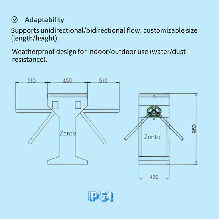 Zento Customizable Tripod Turnstile | Bidirectional Flow | RFID ...