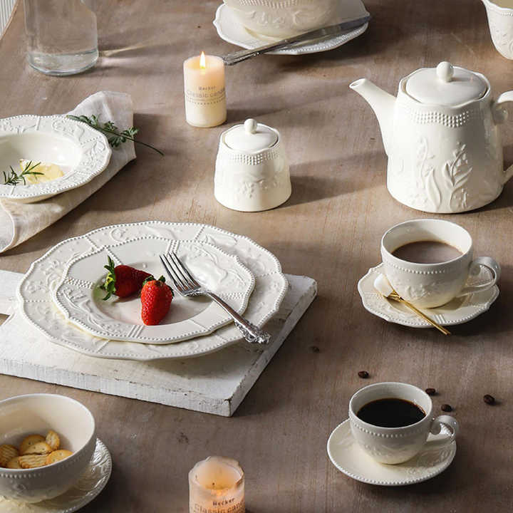 Modern Western Style Nordic Royal Embossed Luxury Ceramic Dinnerware ...