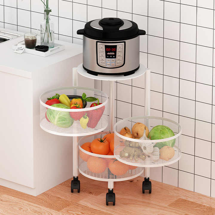 Kitchen Storage Multi Layer 360 Rotating Round Shape Fruit Basket Storage Rack Rotating Spice ...