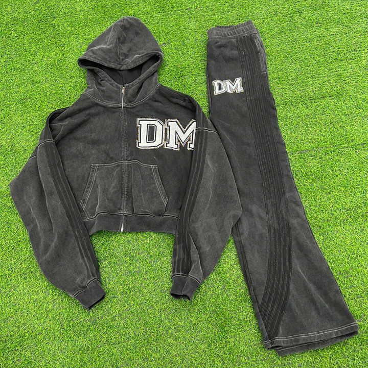 Mens Cotton Side Stripes Print Logo Zipper Tracksuit Rhinestone Acid ...