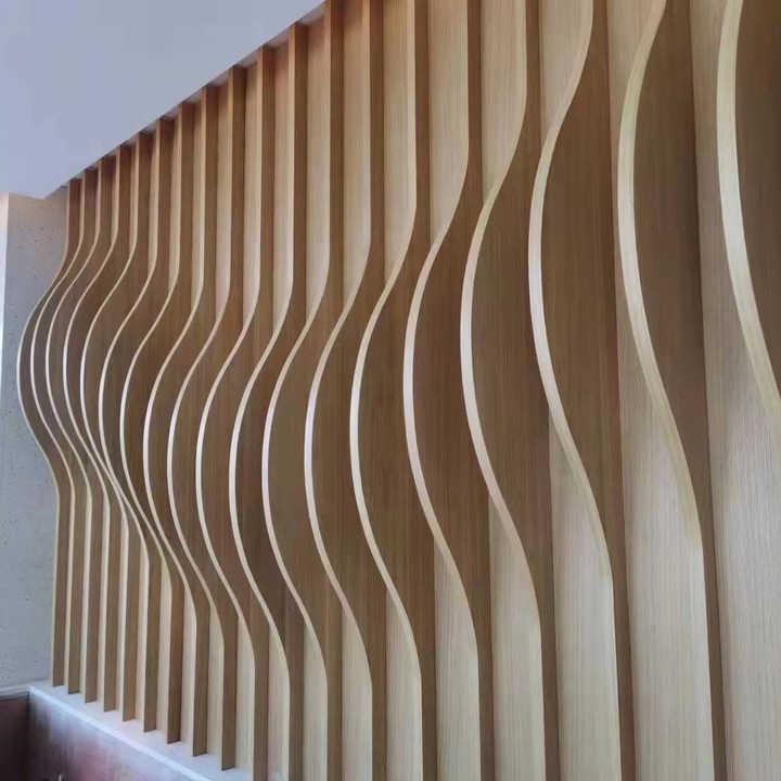 Natural Wooden Wavy Wall Paneling for Hotel Interior Decor