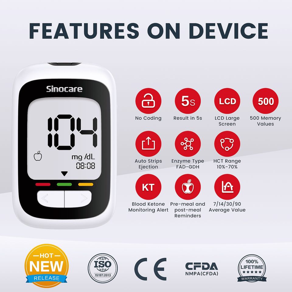 Sinocare Glucose Monitor Glucometro Blood Glucose Meter Blood Sugar ...