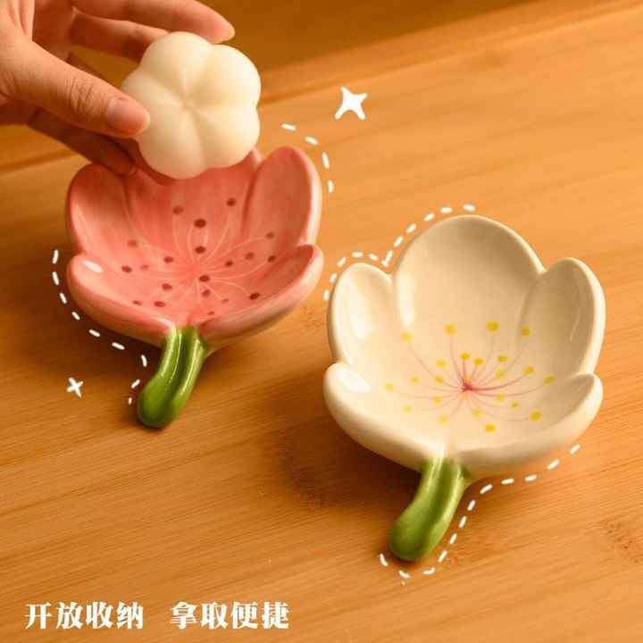Ceramic Soap Box Flower Shape Soap Dish Self-Draining to Keep Dry Stop ...