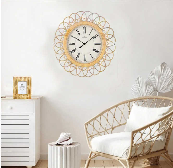 custom wall clock 2022 2023 environment friendly Rattan clock wall for ...