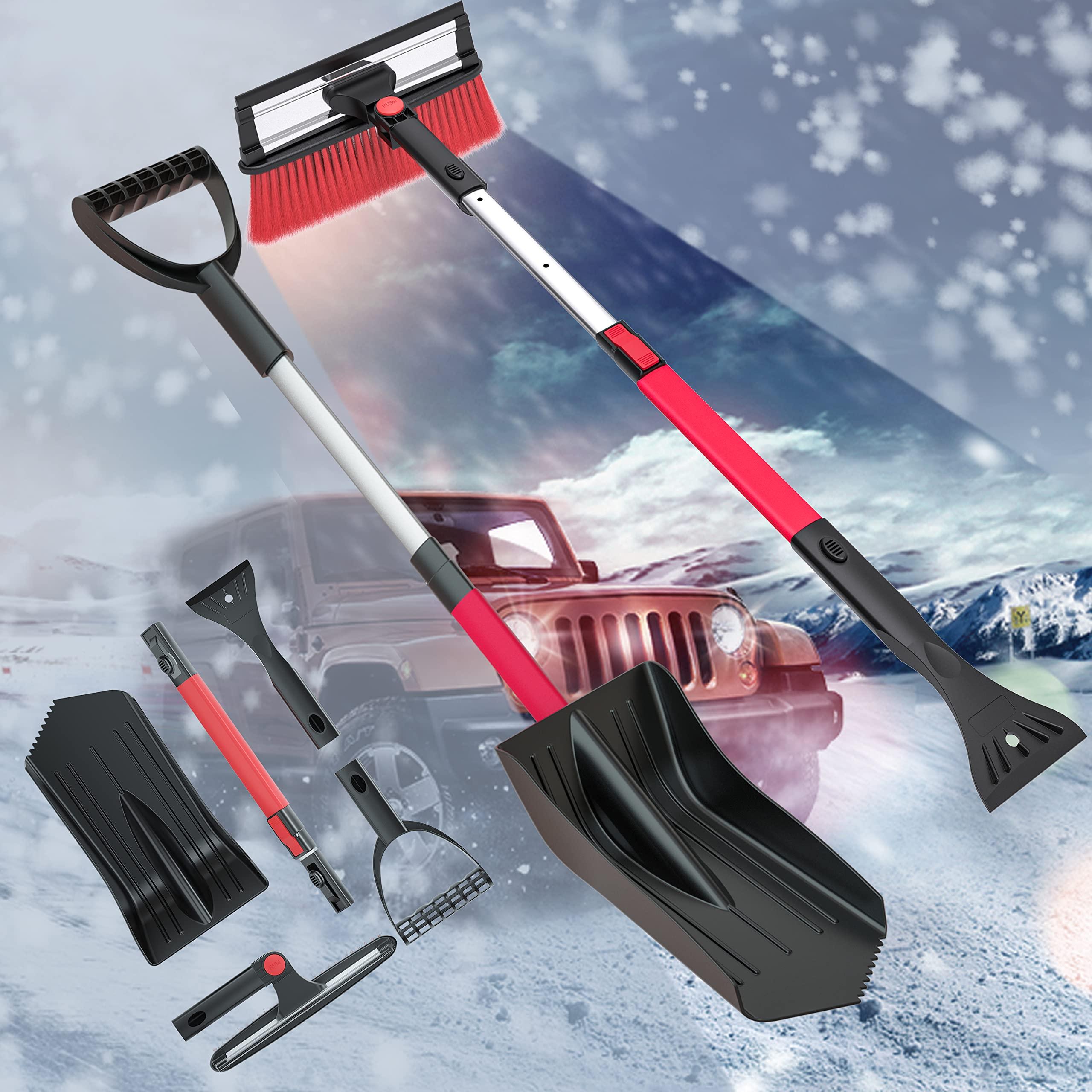 5 in 1 Snow Shovel Kit with Ice Scraper, Detachable Scraper and ...