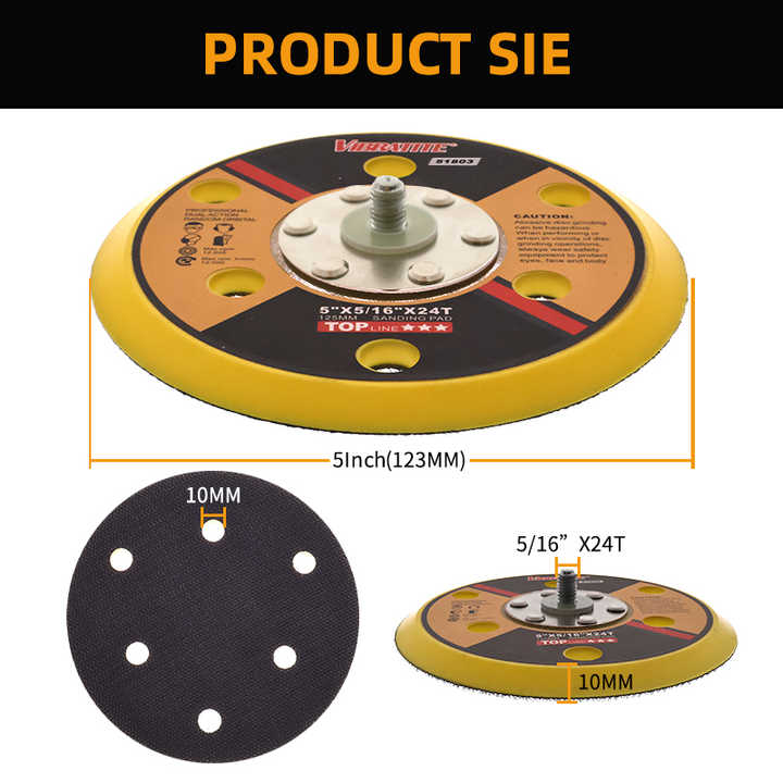 5Inch 125mm 6 Holes Yellow Hook and Loop Backing Pad Abrasive Disc ...