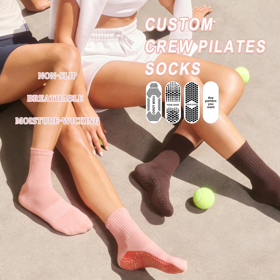 Custom Embroidery Logo Crew Grip Sock Pilates Yoga Sock New Design ...
