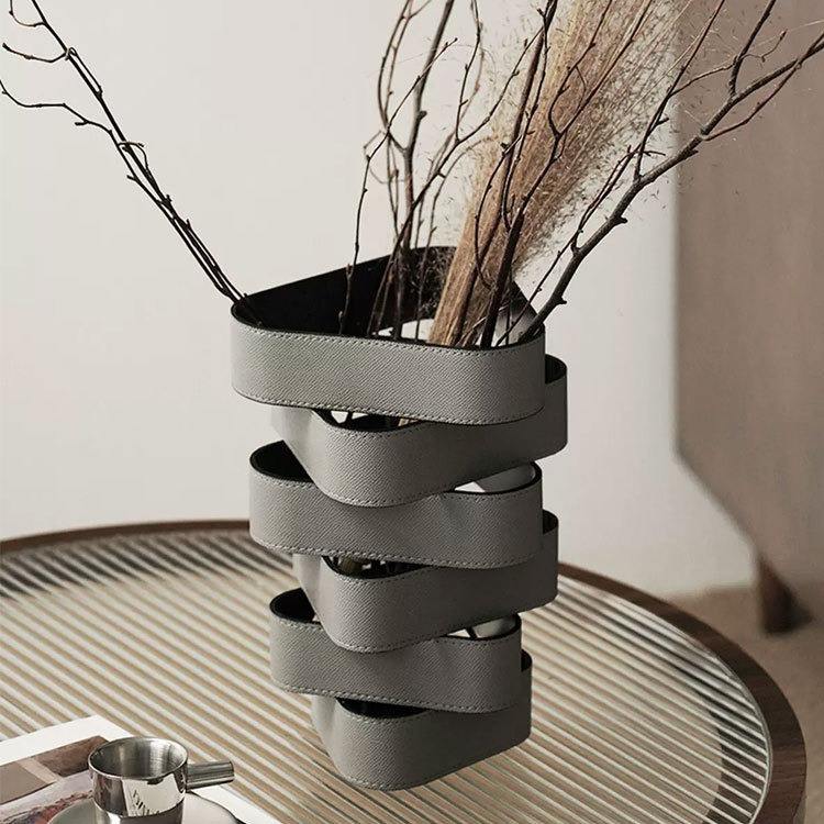 Art Deco Design Metal Leather Triangle Flower Vase Decorative Vases for ...