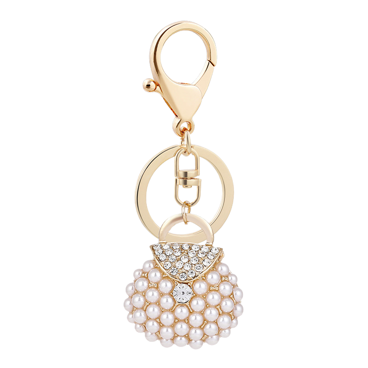 Creative Ladies Cute Pearl Bag Keychains Metal Keyrings Women's Handbag ...