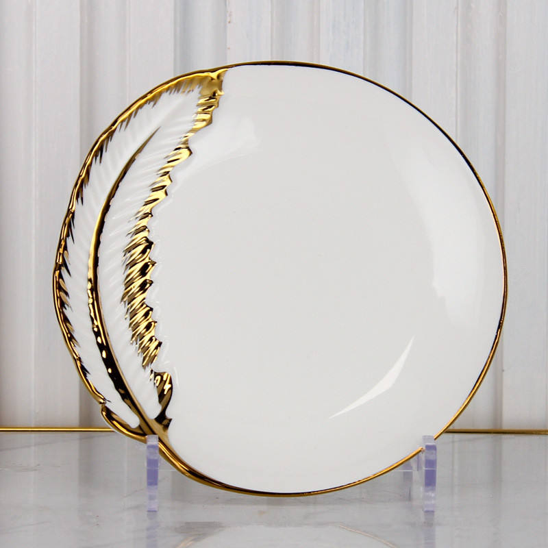 Luxury Feather Design Ceramic Dinnerware Set Arabic Gold Rim Porcelain ...
