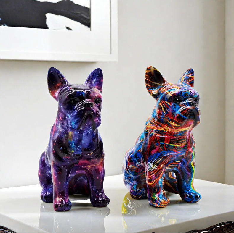 Graffiti French Bulldog Resin Statue Table Ornaments Colorful Animal ...