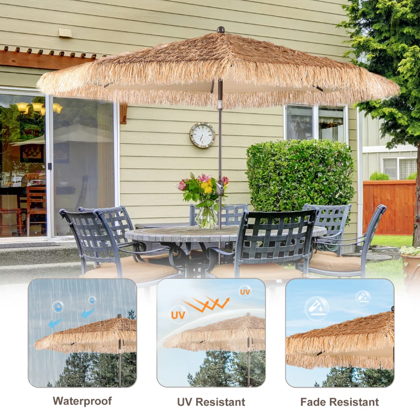Custom Portable Natural PP Straw Beach Parasol Waterproof Steel Frame ...