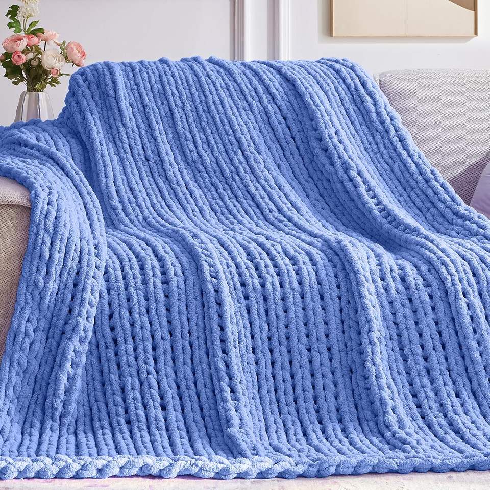 Chunky Knit Chenille Throw Blanket 50x60" 100% Handmade Luxury All ...