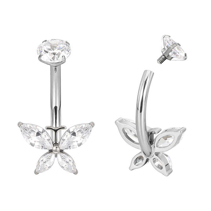 GZN Newest Titanium Bezel Set CZ Top With 4 Marquise CZ Belly Button ...