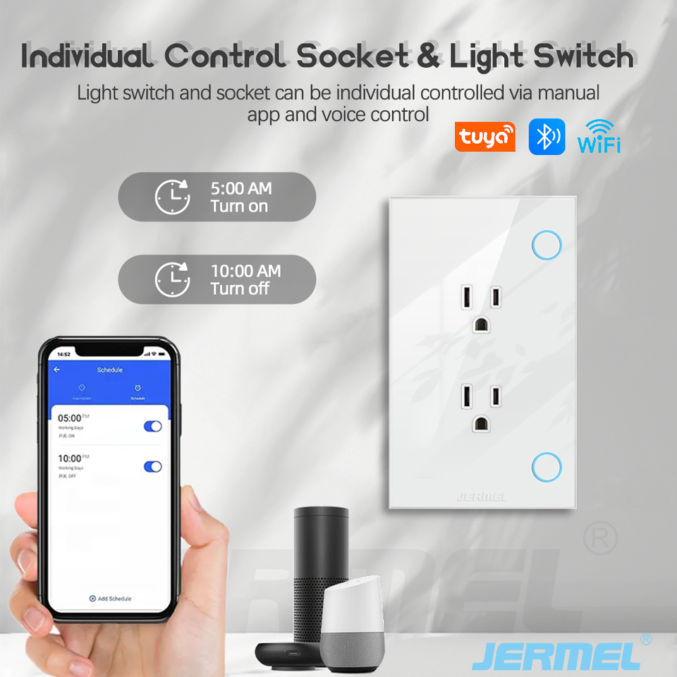 2 Flat Plugs 2 Switches Smart Home Tuya Plug Smart Life App Control ...