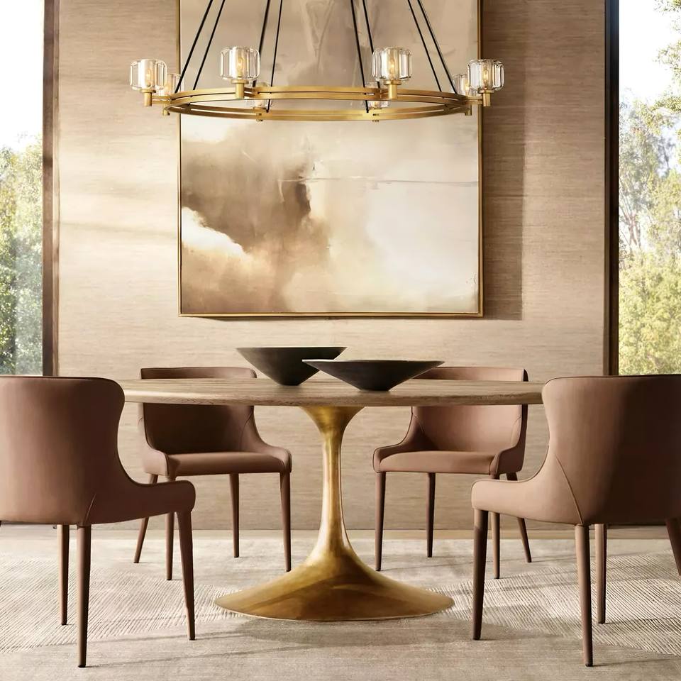 Modern Metal & Wood Top Dining Table - Metal Frame Round Table for Home ...