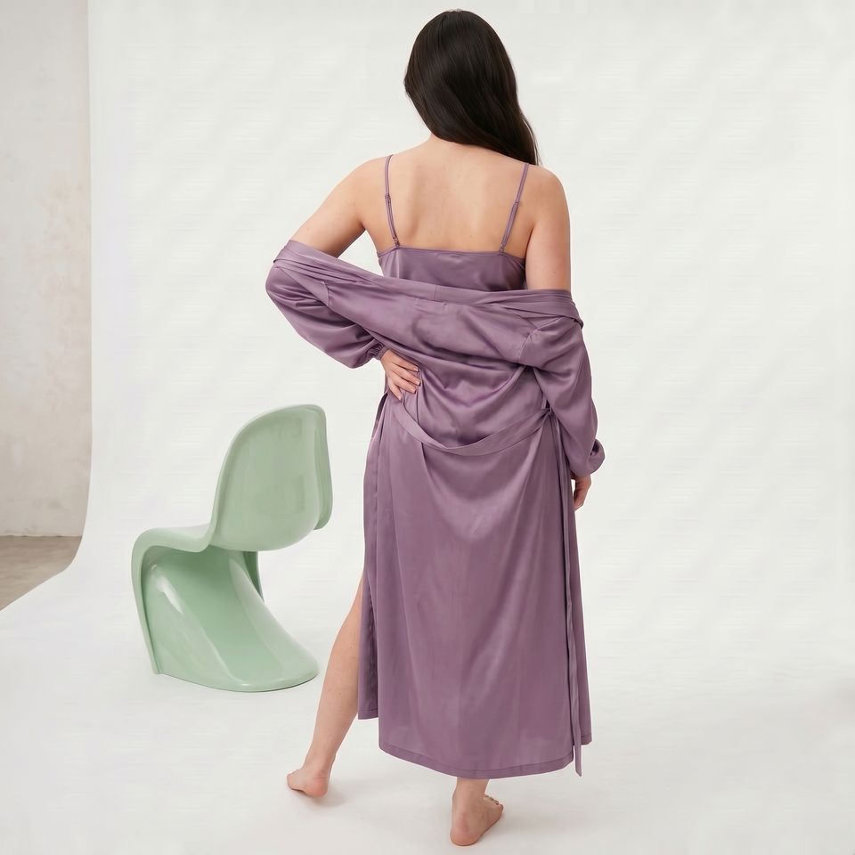 Hot Selling Purple Silky Robe Set Elegant Drape Natural Sheen Design ...